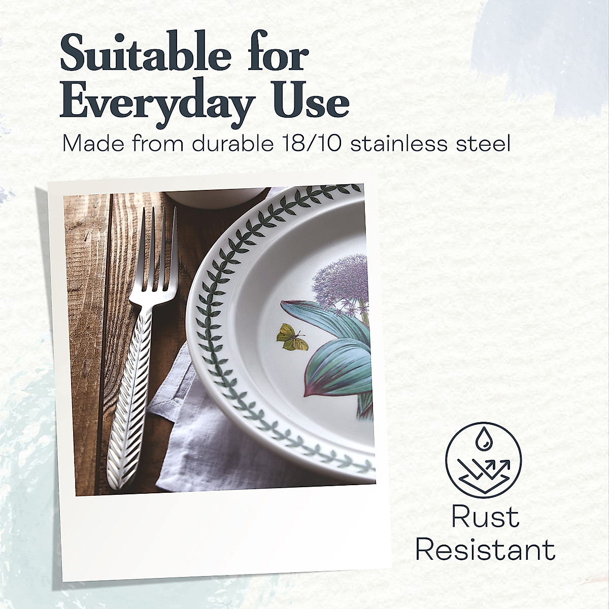 Portmeirion Botanic Garden Flatware Set Service for 4 | Utensil Sets - Dishwasher Safe | Silverware Sets - 18/10 Stainless Steel | Cutlery Set with Triple Leaf Detailing | 20 Piece Set