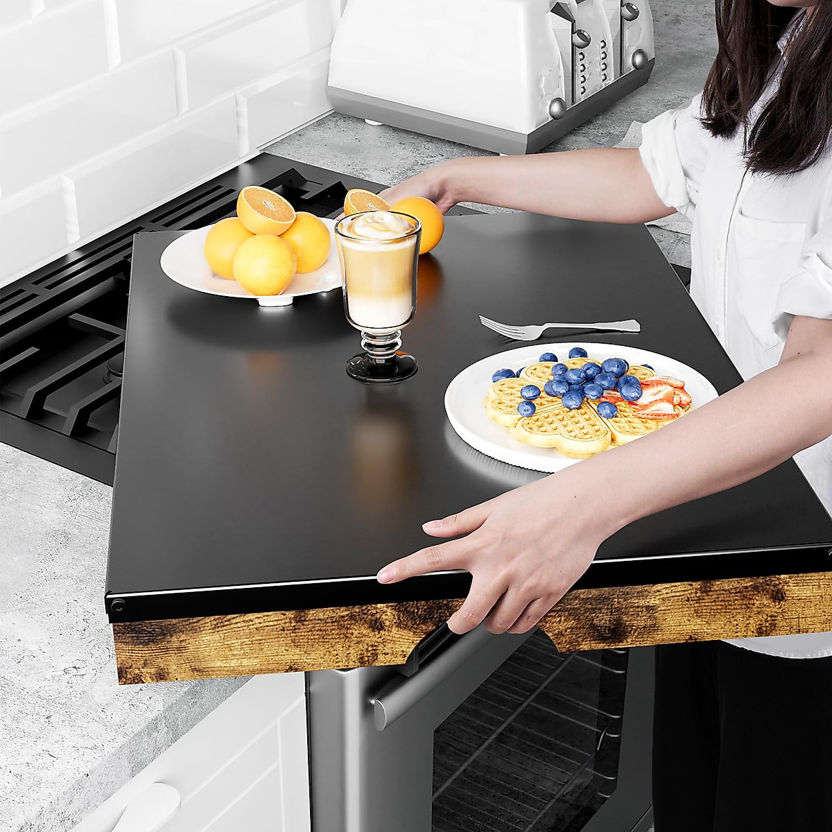 HOYRR Noodle Board Stove Cover, Stove Top Cutting Board, Stove Top Cover with Wooden Handle, Stove Top Covers for Electric Stove and Gas Stove, Gas Stove Cover, Internal Spacing on Both Sides/28.90in