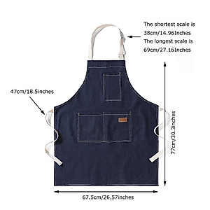 eywlwaar Denim Apron with 3 Pockets Unisex Jean Apron Adjustable Bib Apron for Work Kitchen Cooking 30.3 "x 26.57" Blue
