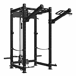 Mikolo 3" x 3" Power Cage, 2000lbs Power Rack, Multi-Functional Squat Rack with J-Hook, Band Peg, Commercial Squat Cage for Home Gym with Attachment Set, 3x3 Commercial Squat Rack (Black)