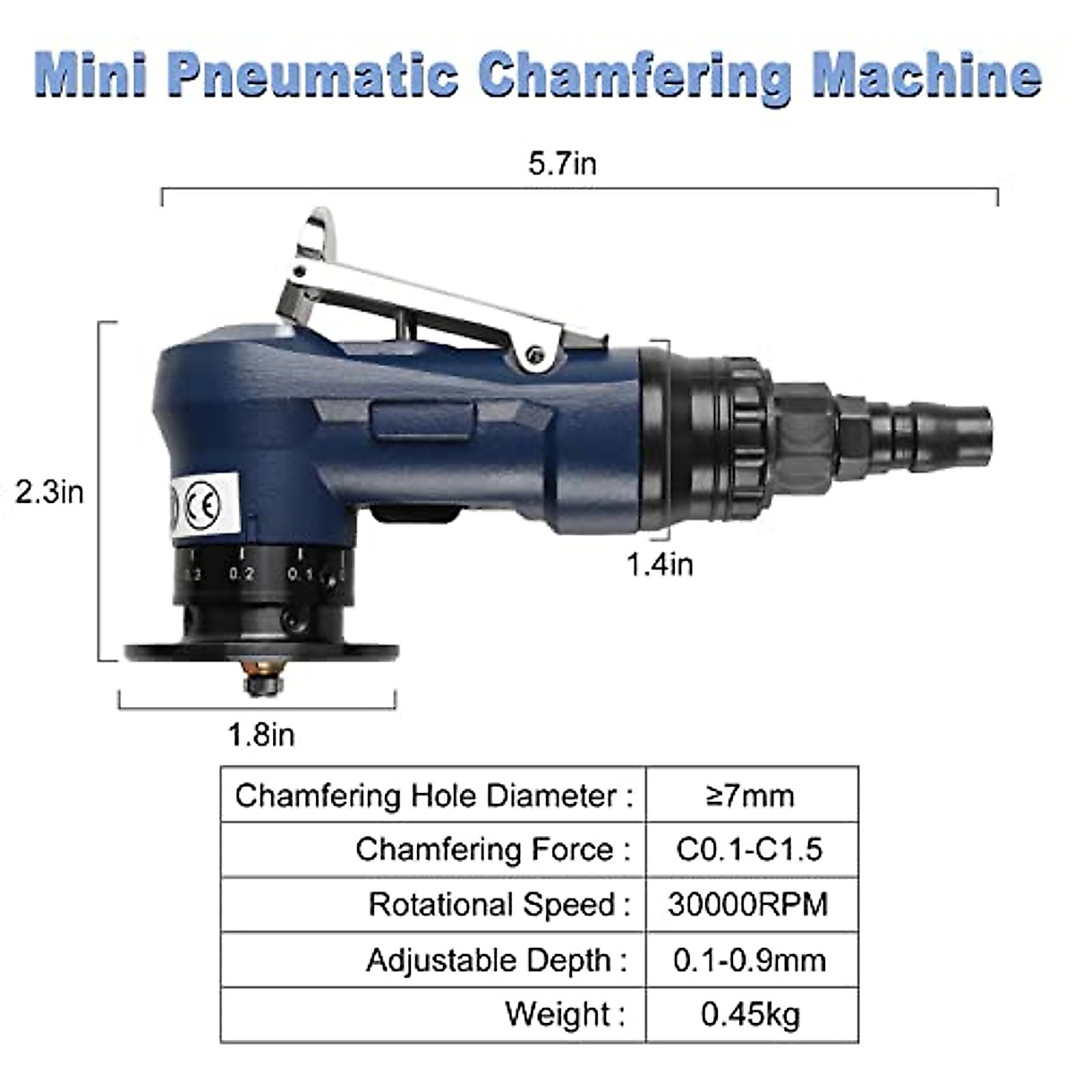 Mini Pneumatic Chamfering Machine,Air Chamfer Tool for Chamfering Metal 45 degree Arc Corner Beveling Trimming Deburring Machine (Blue)