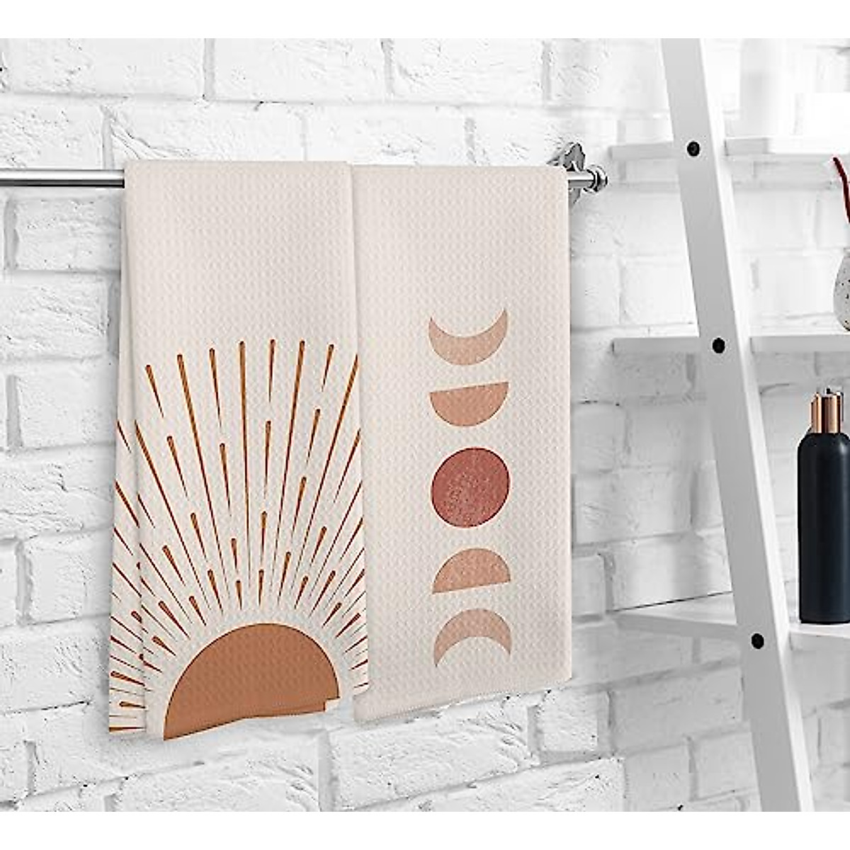 NOQL Boho Abstract Sun Sunrise Sunburst Sunshine and Moon Phase Kitchen Towels and Dishcloths Sets of 2,Boho Absorbent Drying Cloth Hand Towels Tea Towels for Bathroom Kitchen,16×24 inches