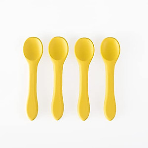 4 Pieces Silicone Baby Spoons and 1piece Silicone Bowl Kids Utensils Self Feeding Supplies First Stage Baby Heat Resistant Food Spoon Safe Infant Baby Spoon for Over 6 Months Babies Boy Girl Toddlers