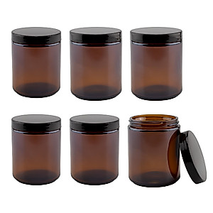 Cornucopia 8oz / 9oz Amber Glass Jars (6-Pack); Straight Sided Cosmetic Jars, Great for Body Butter, Creams, Stash Jars, Etc.