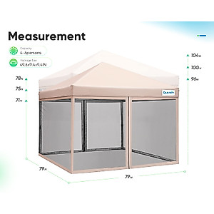Quictent 6.6'x6.6' Ez Pop up Canopy Tent with Netting Screened, Outdoor Instant Portable Gazebo Screen House Room Tent -Fully Sealed, Waterproof & Roller Bag Included (Tan)