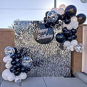 AJOYEGG Black White Silver Balloons Garland Kit 135pcs, 5+12+18inch Black White Metallic Chrome Silver and Silver Confetti Latex Balloons Arch for Wedding Bridal Shower Birthday Party Decorations