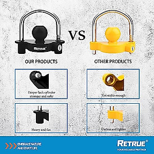 RETRUE Universal Coupler Lock Trailer Locks Ball Hitch Trailer Hitch Lock Adjustable Security Heavy-Duty Steel Fits 1-7/8 Inch, 2 Inch, 2-5/16 Inch Couplers Black