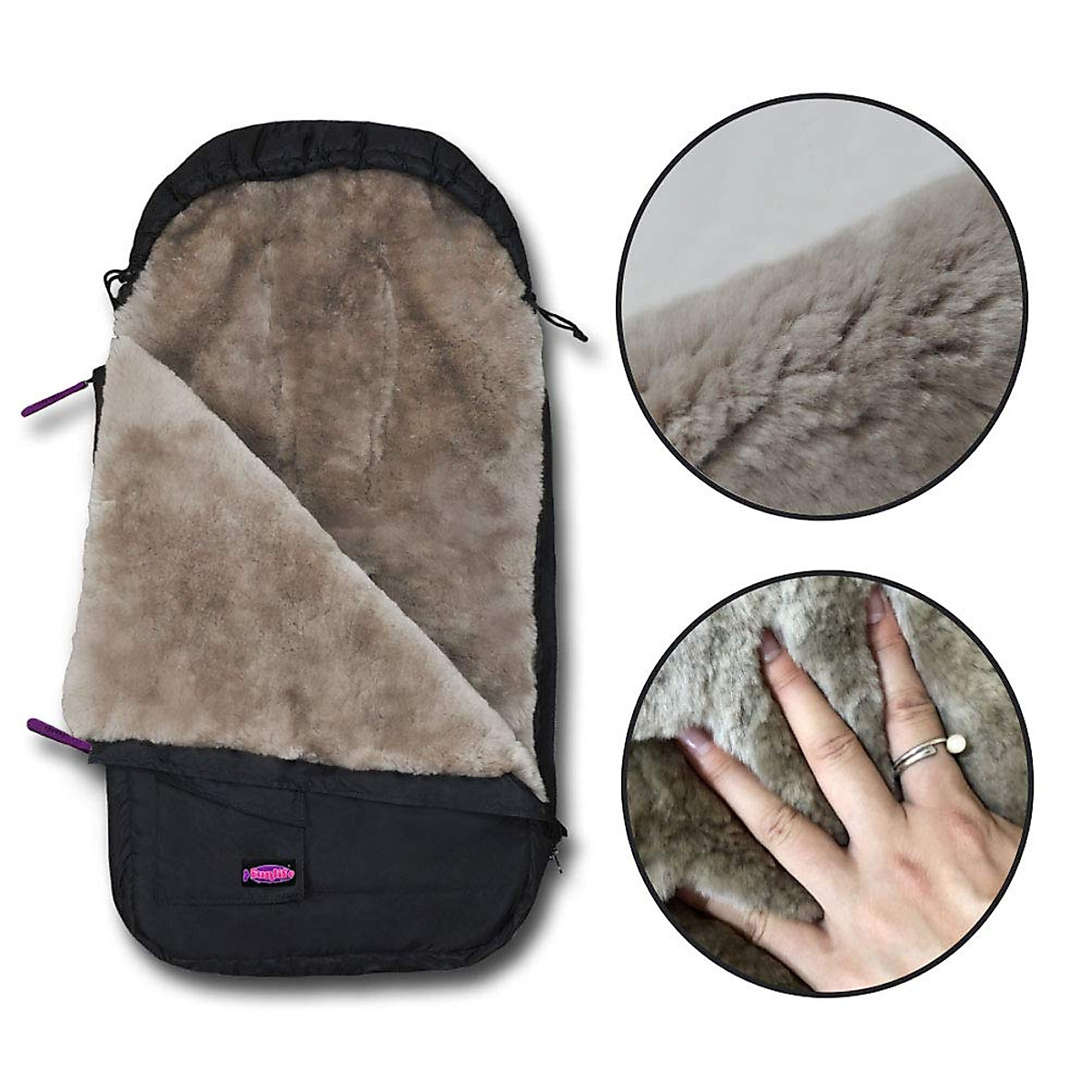 3 in 1 Australia Sheepskin Footmuff for All Stroller,Weather Resistant,Height and Temperature Adjustable Stroller Bunting Bag,High Performance Lambskin Bunting Bag for Travel Gear