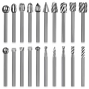 Tonsiki 20PCS Wood Carving Bits Set, 1/8 Inch(3mm) Shank Tungsten Carbide Rotary Tools Accessories for DIY Woodworking, Engraving, Grooving, Polishing, Suitable for Most Rotary Tools