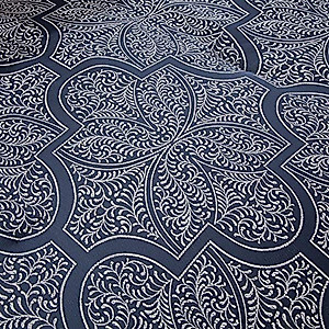 Madison Park Medina Comforter Set-Casual Jacquar Damask Design All Season Cozy Bedding, Matching Bedskirt, Shams, Decorative Pillows, Queen (90 in x 90 in), Damask Navy 8 Piece