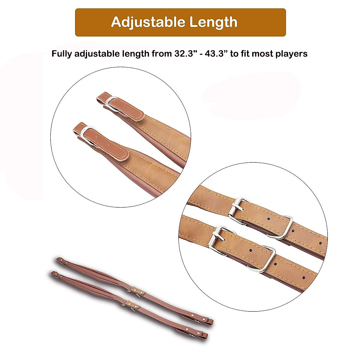 Accordion Straps,1Pair Soft PU Leather Accordion Shoulder Harness Strap with Adjustable Buckles for 16-120 Bass Accordions