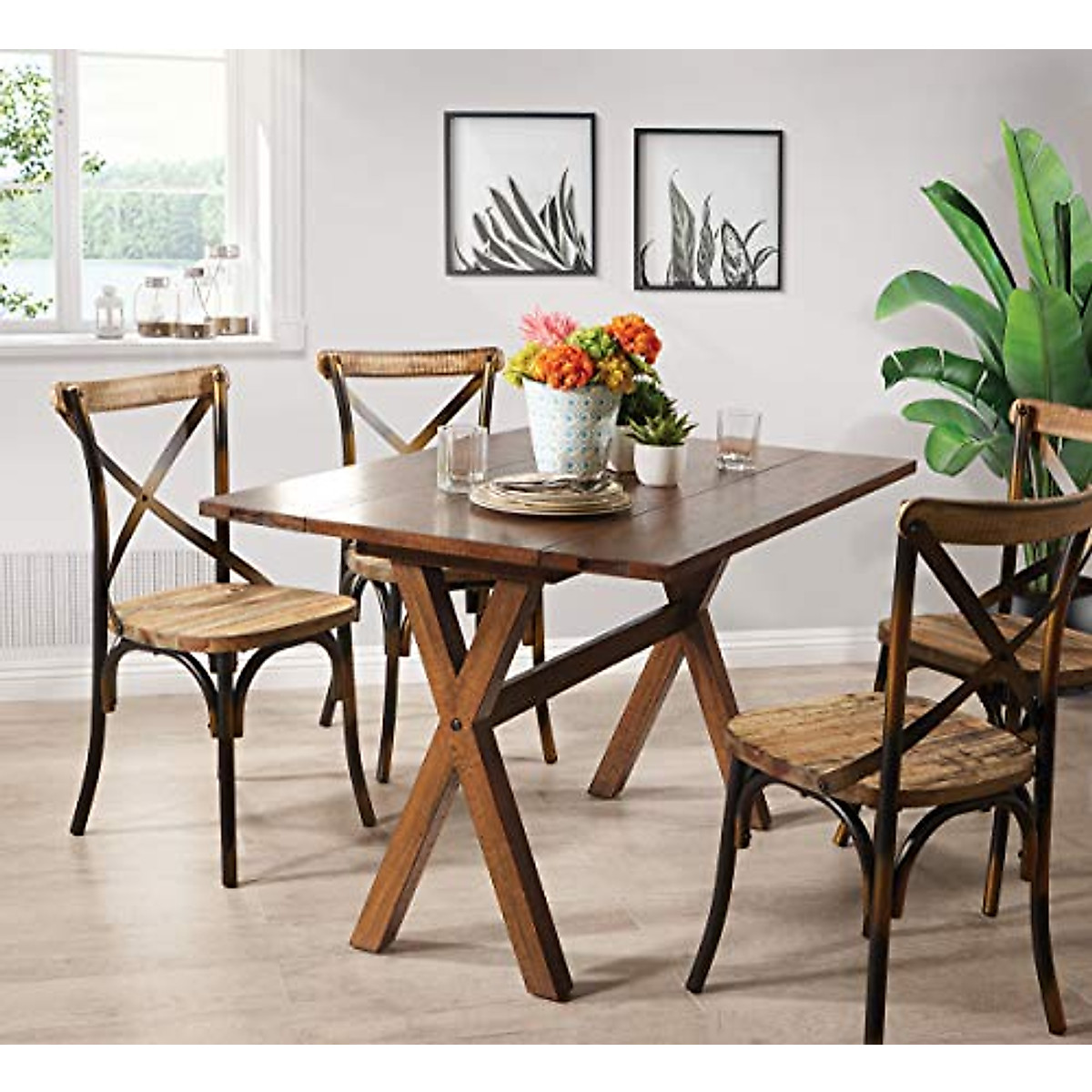 OSP Home Furnishings McKayla Solid Wood and Veneer Flip Top Table, Distressed Brown Finish