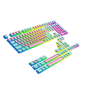 Ranked Pudding v2 PBT Keycaps | 145 Double Shot Translucent ANSI US & ISO Layout | OEM Profile for Full Size, TKL, 75%, 65% and 60% RGB Mechanical Gaming Keyboard (Miami Vice)