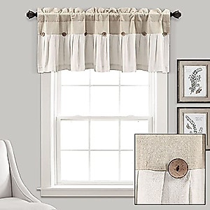 Lush Decor Linen Button Farmhouse Valance, 18"L x 84"W, Linen