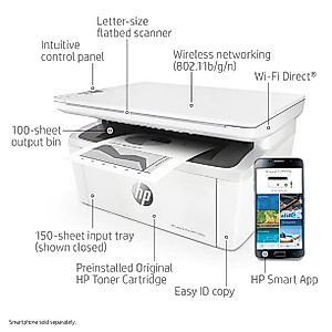 HP Laserjet Pro M29w All-in-One Wireless Laser Printer with Mobile Printing, Print, Copy, scan, Wireless, 19 ppm, 600 x 600 dpi, LCD Display, White, W/MD Cable