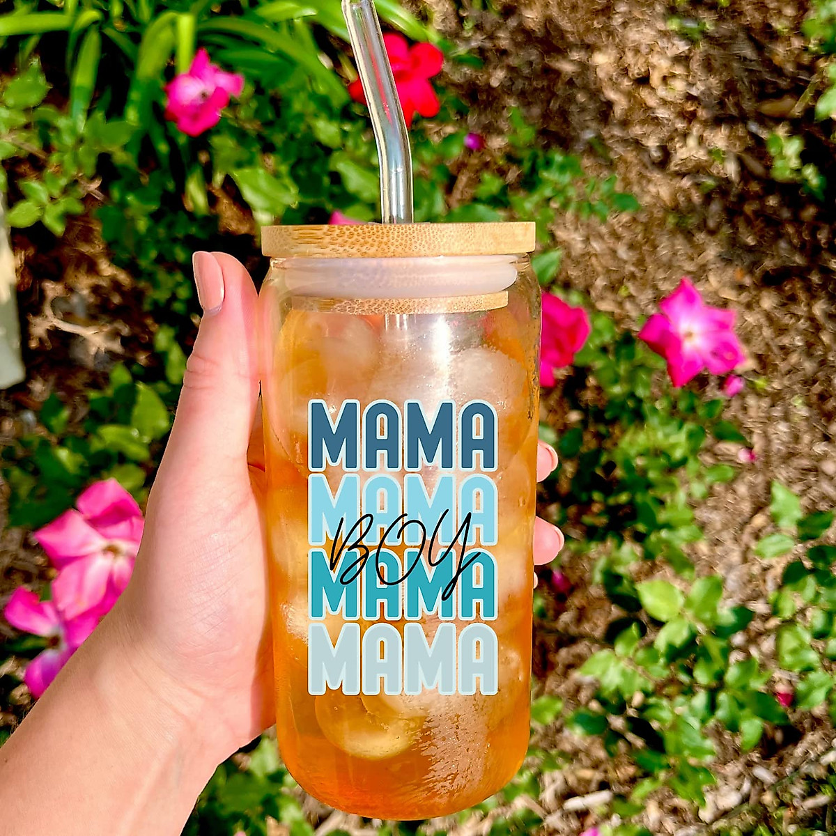 16 oz borosilicate Glass Jar with Bamboo Lid & Straw (Boy Mama)