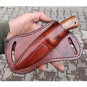 Hunting Knife 1075 Carbon Steel and Chestnut Wood Handle -Blacksmith Made Camping Knife - Bushcraft Knife - Survival Knife with Sheath.