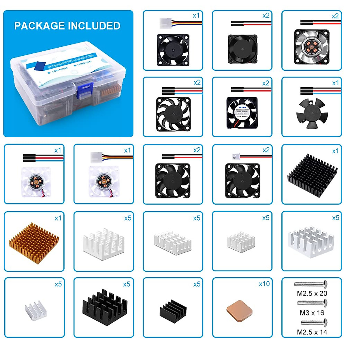 GeeekPi Heatsink Fan Kit for Raspberry Pi, Cooler Fan Heatsink Set with PWM Speed Control Fan for Cooling Raspberry Pi 4, Pi 3 B+, Pi 3 B, Pi 2, Pi B+, Pi Zero/Zero W and Jetson Nano, RockPi