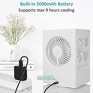 Portable Air Conditioner, 5000mAh Rechargeable Battery Operated 120°Auto Oscillation Personal Mini Air Cooler with 3 Wind Speeds, 3 Cooling Levels, Perfect for Office Desk, Dorm, Bedroom and Outdoors