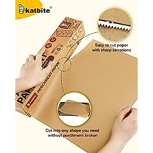 Katbite 15in x 242ft, 300 Sq.Ft Unbleached Parchment Paper Roll for Baking, Parchment Baking Paper with Serrated Cutter, Non-stick Longer Parchment Roll for Cooking, Air Fryer, Steaming, Bread