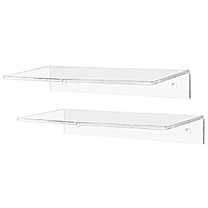 MyGift 12 Inch Clear Acrylic Floating Shelves for Wall Mounted Display Shelf, Set of 2