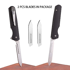 Samior S085 Compact Flipper Scalpel Folding Pocket Knife with 5pcs 440C #60 Replaceable Blade, 3.64" G10 Handle with Liner Lock, Utility EDC Keychain Knives, 1.8oz
