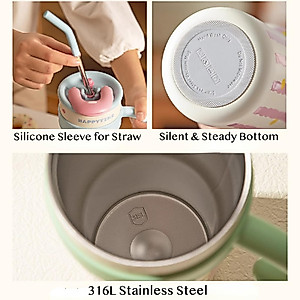 24/40 Oz Cute Dog/Cat Stainless Steel Vacuum Insulated Tumbler with Lid Straw Handle, Cartoon Aesthetic Keep Hot/Iced Spill Proof Coffee Travel Mug (Pink,41 Oz)