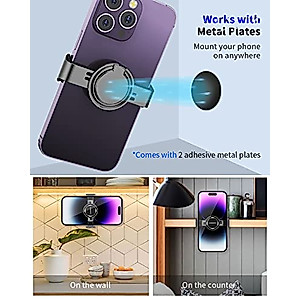 CHEEDAY Magnetic Phone Clamp Mount to Any Metal Surface, [Strong Magnet] Gym Metal Phone Clip Ring Grip for Magnetic Car Holder Compatible with iPhone 12 13 14 Pro Max, Most Phones and Cases, Gray