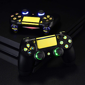 eXtremeRate 7 Colors 9 Modes Button Control DTFS (DTF 2.0) LED Kit, Chrome Gold Classical Symbols Multi-Colors Luminated D-pad Thumbsticks Face Buttons for PS4 Controller - Controller NOT Included