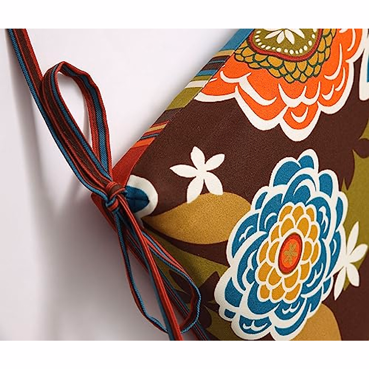 Pillow Perfect Reversible Floral Stripe Indoor/Outdoor Solid Back 1 Piece Square Corner Chair Cushion with Ties, Deep Seat, Weather, and Fade Resistant, 36.5" x 18", Brown/Orange Annie, 1 Count
