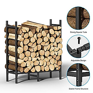smusei Firewood Rack Outdoor Indoor 4Ft Heavy Duty Log Holder Adjustable Firewood Storage Rack Stand for Fireplace, Porches, Patios, 4Ft