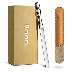 llano Metal Nail File, Stainless Steel Nail Files for Natural Nails with Leather Case, Medical Grade Double Sided Toenail Files for Thick Nails, Professional Fingernail Files for Women Men and Seniors