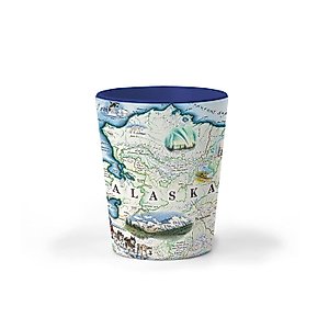 Xplorer Maps Alaska Map Ceramic Shot Glass, BPA-Free - For Office, Home, Gift, Party - Durable and holds 1.5 oz Liquid