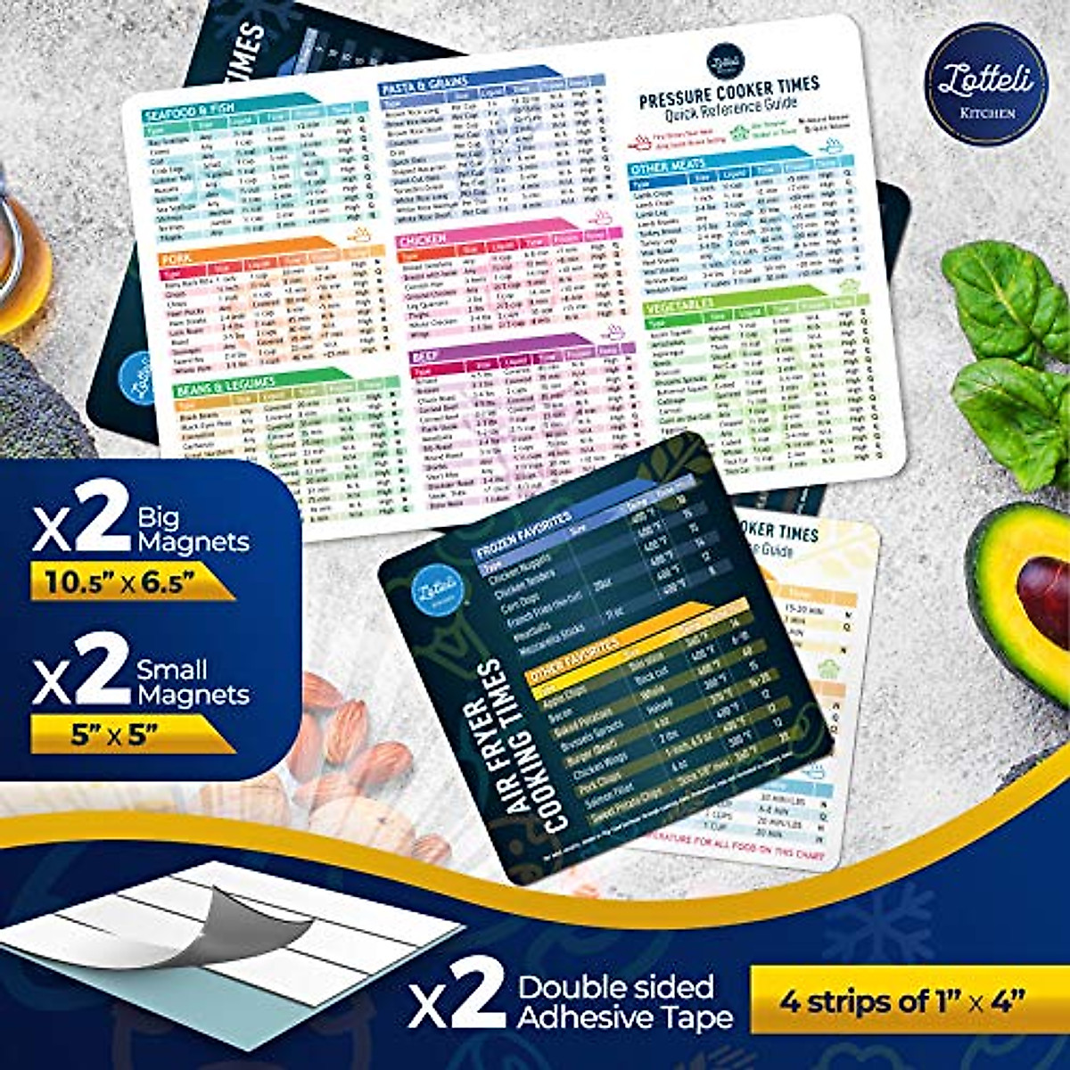 Air Fryer & Pressure Cooker Magnetic Cheat Sheet Set, Air Fryer Accessories Cook Times, Instapot Accessory Magnet Sheet Quick Reference Guide for Cooking and Frying (Bundle)