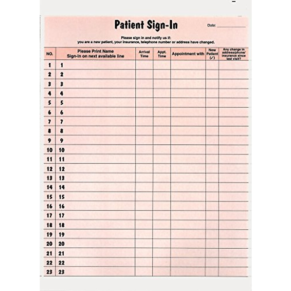 Tabbies Patient Sign-In Label Forms, 8-1/2" x 11" Form, Salmon, 23 Labels/Sheet, 125 Sheets/Pack (TAB14530)