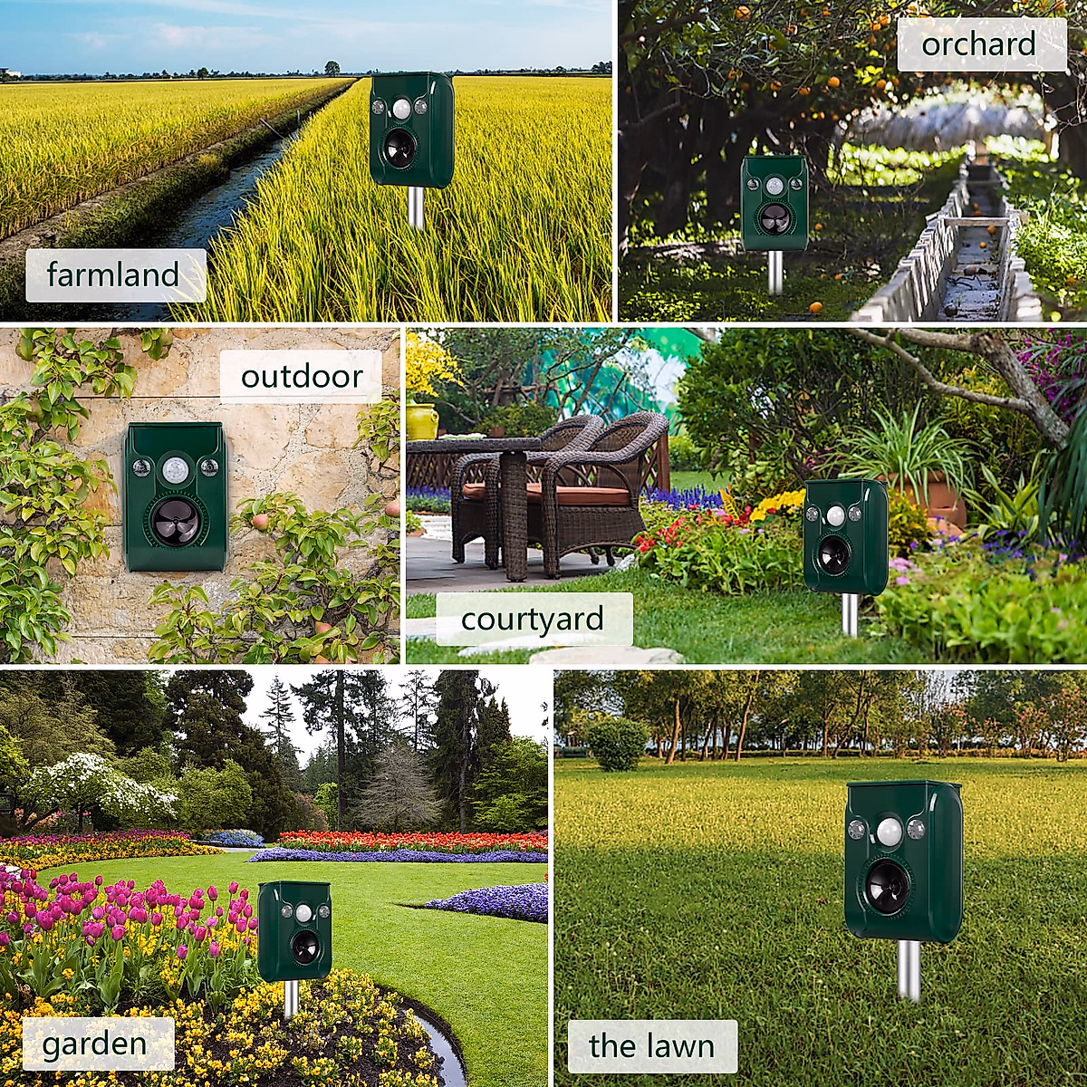 PGFIT Solar Animal Repeller. Ultrasonic Animal Repellent. with Flashing LED Light and Alarm to expel Cats, Dogs, Squirrels, Deer, Raccoons, Skunks, Rabbits, Foxes, etc