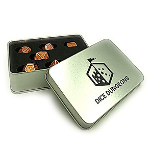 Metal Imperial Dice Set with Display Box | Metal Dice for Tabletop RPG Games Dungeons Dragons (Pumpkin Spice Orange Set)