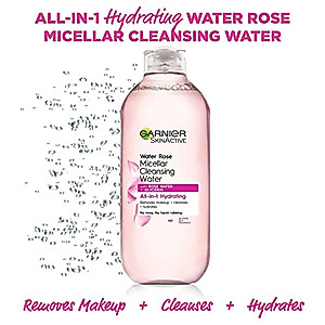 Garnier SkinActive Micellar Water with Rose Water and Glycerin, Facial Cleanser & Makeup Remover, All-in-1 Hydrating, 13.5 fl. oz, 1 count (Packaging May Vary)