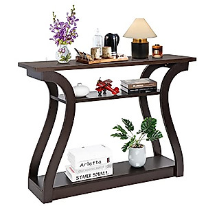 SUPER DEAL 3 Tier Console Table Narrow Sofa Table Decorative Side Table Accent Modern Furniture for Entryway Hallway Living Room, Espresso, 47 inch L