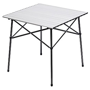 PORTAL Lightweight Aluminum Folding Square Table Roll Up Top 4 People Compact Table with Carry Bag For Camping, Picnic, Backyards, BBQ (White)