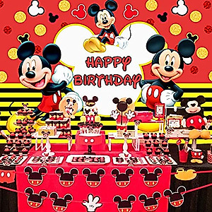 Gardenia backdrop 7x5ft Mickey Mouse Party Supplies Photography Backdrop Children Happy Birthday Party Banner Baby Shower Cake Table Decoration Background 05, Red