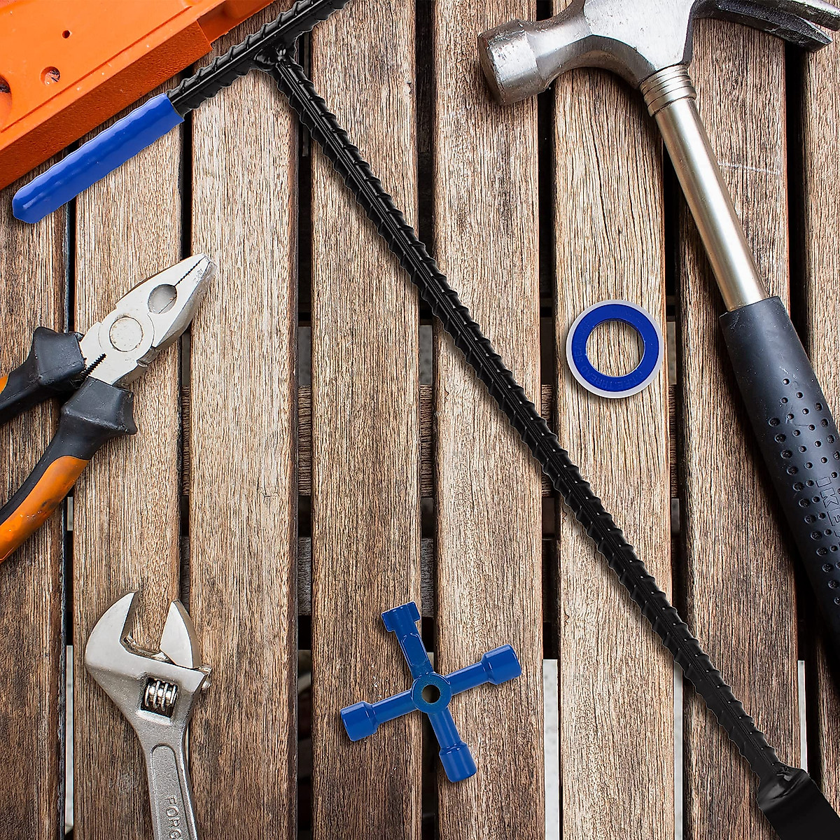 LOSTRONAUT Water Meter Key Wrench 17 Inch - Includes 4-Way Utility Tool and Plumbers Tape - Contractor Grade Curb Valve Tool for Main Shut Off