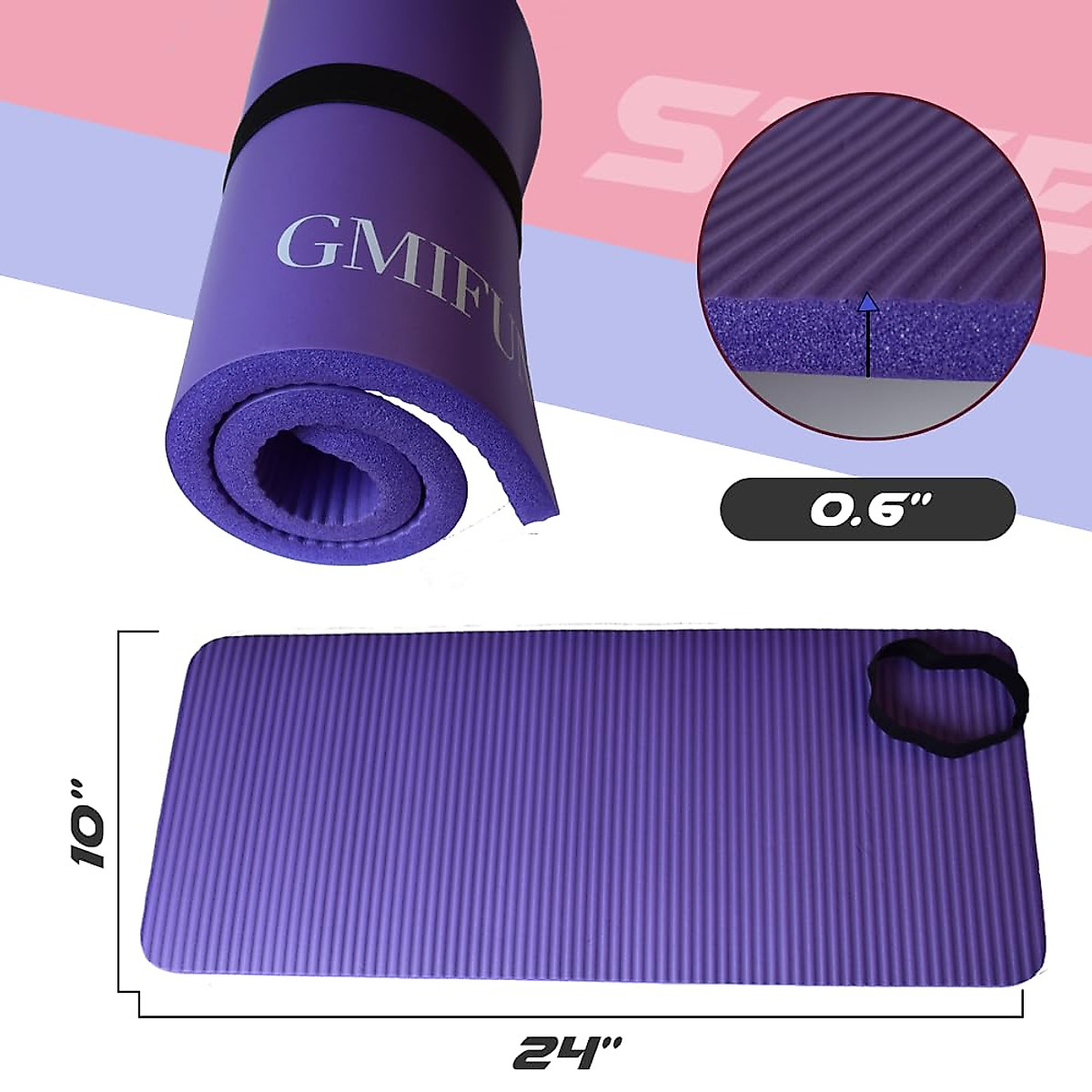 GMIFUN Small Yoga Knee Pad Cushion Extra Thick,Support for Knees, Head, Wrists and Elbows,Exercise Mini Mat with Strap and Carrier Bag Purple