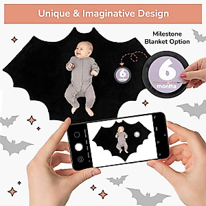 Bumba Kids Baby Bat Swaddle Blanket Gift Set with 12 Baby Monthly Stickers and Plush Baby Bat Hat, 46x36 inch Halloween Baby Blanket is The Perfect Goth Baby Stuff for Gothic Baby Nursery