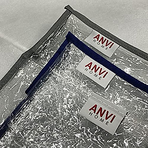 ANVI HOME Clear Vinyl Zippered Storage Bags with Handle 15x18x6 Inch Pack of 12 for Blanket, Linen, Sweater, Bed Sheet, Quilt, Clothes, Pillow, Comforter, Foldable