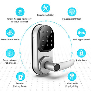 Sifely Smart Lock, Keyless Entry Door Lock, Smart Door Lock, Door Lock with Keypad, Smart Lock Front Door, Fingerprint Door Lock, Smart Lock with Handle, Digital Door Lock, Keypad Door Lock (Silver)