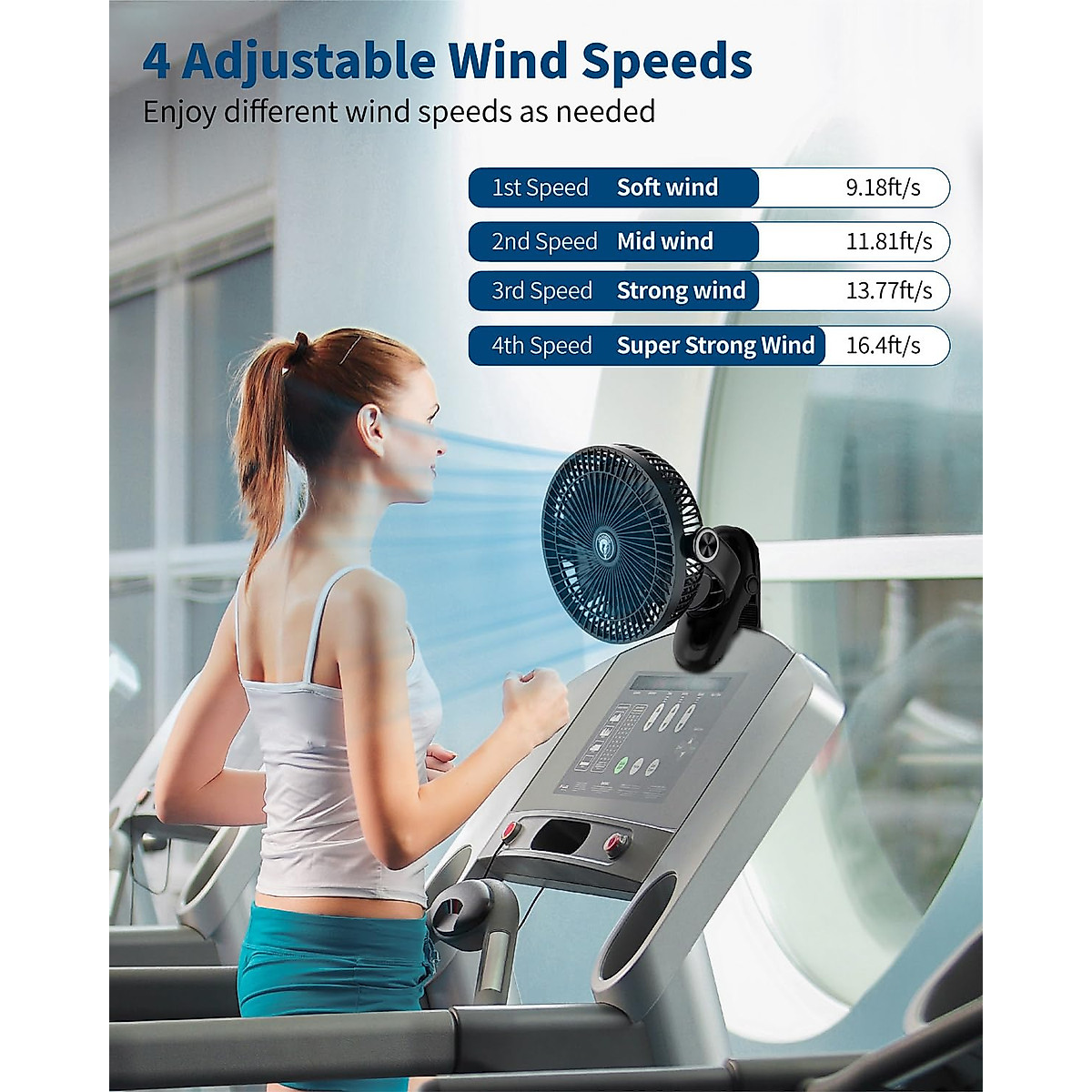 JOJOZOO 10000mAh Rechargeable Portable Fan, 8 inch Battery Operated Fan, Clip on Fan with 4 speed & 30 Hours Work Time, USB Car Fan, Sturdy Clamp for home Golf Cart Stroller Camping Outdoor Travel