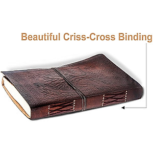 Tree of Life Leather Journal Notebook (180 Pages)- Genuine Leather Antique Vintage Refillable Journals for Men & Women - 7 x 10 Inch Unlined Paper Handmade Travel Writing Dairy, Sketchbook for Drawing