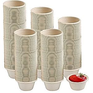 Cezoyx 300 Pack 2 Oz Natural Bagasse Fiber Cups, Disposable Paper Condiment Cups Compostable Tasting Cups, Sample Portion Cups for Jello Shot, Souffle, Condiment, Sauce