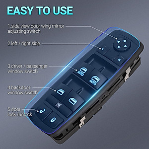 Driver Side Power Master Window Switch - Compatible with 2015-2017 Chrysler 200, 2011-2020 Chrysler 300, 2011-2019 Dodge Charger, 2016 Ram 1500, 2015-2021 Jeep Grand Cherokee - 68139805AD 68139805AB